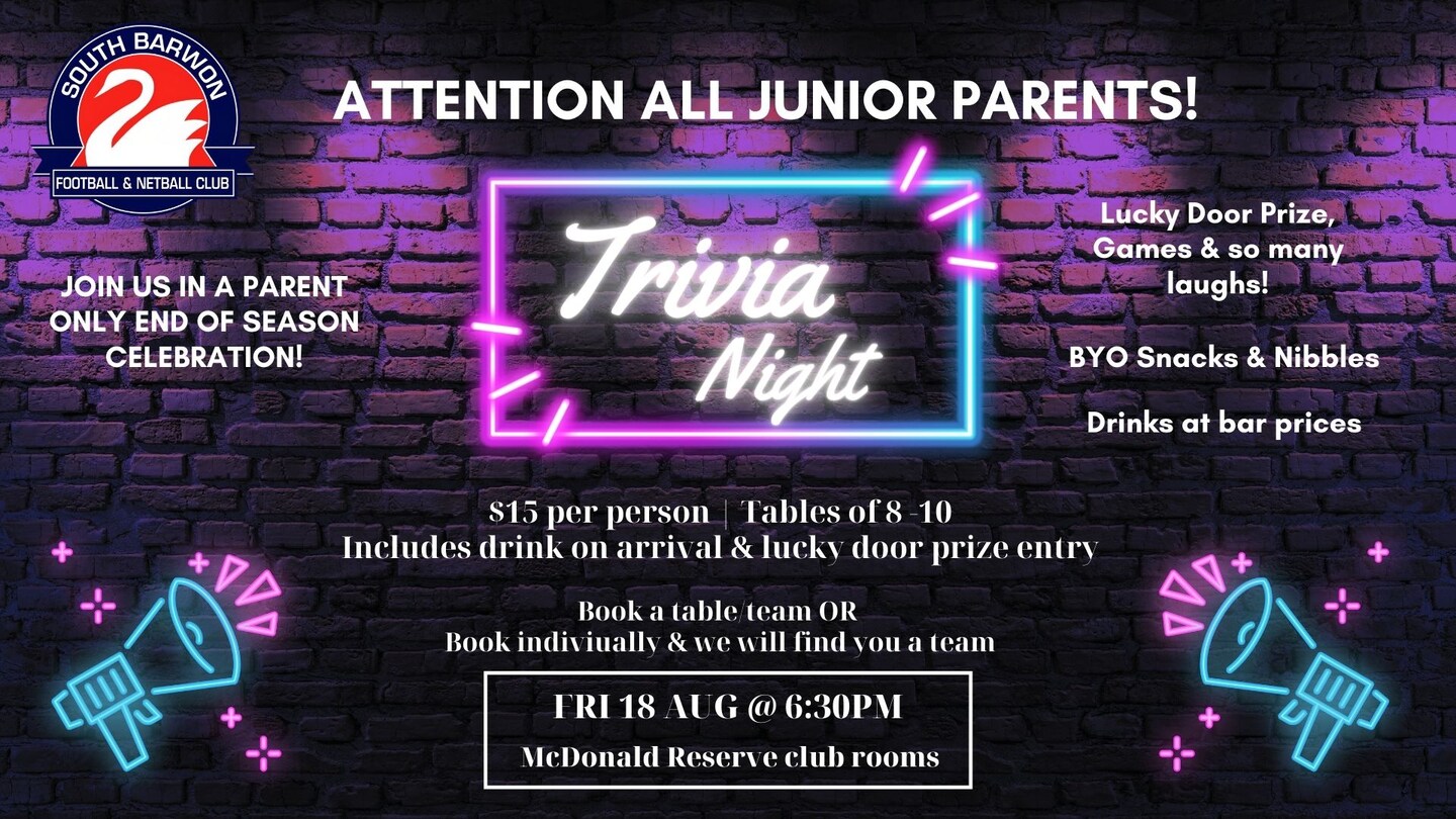 Junior Parent's TRIVIA NIGHT | South Barwon Football & Netball Club Inc ...